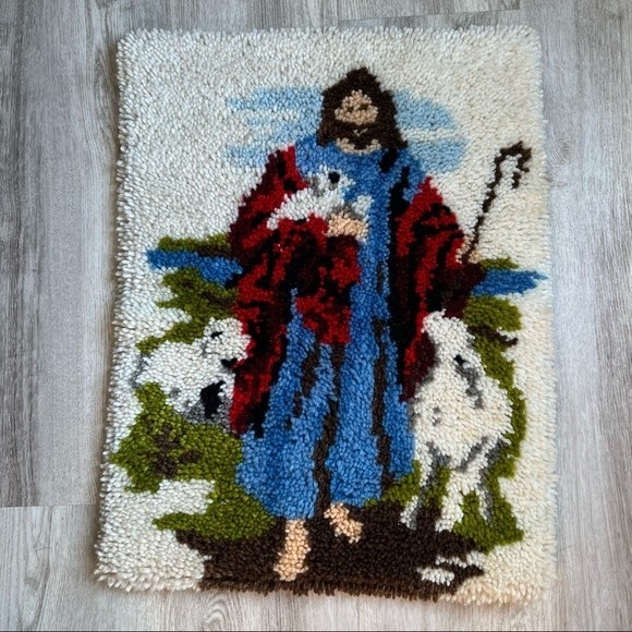 Vintage | Wall Decor | Vintage Latch Hook Rug Wall Hanging Jesus With ...